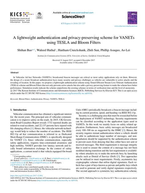 Pdf A Lightweight Authentication And Privacy Preserving Scheme For Vanets Using Tesla And