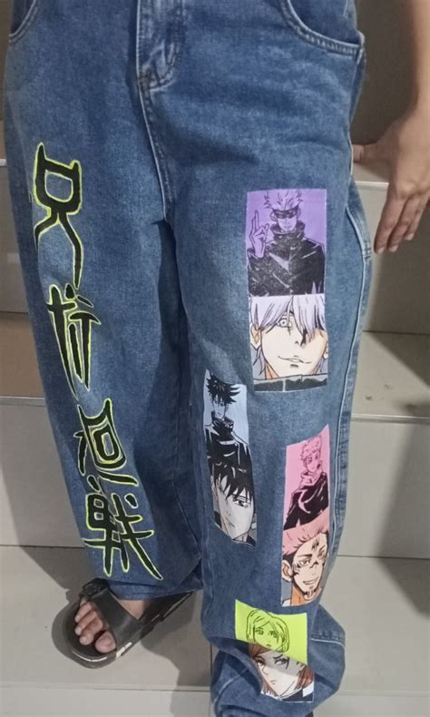Handpainted Denim Highwaist Jeanspants Jujutsu Kaizen Anime Design On