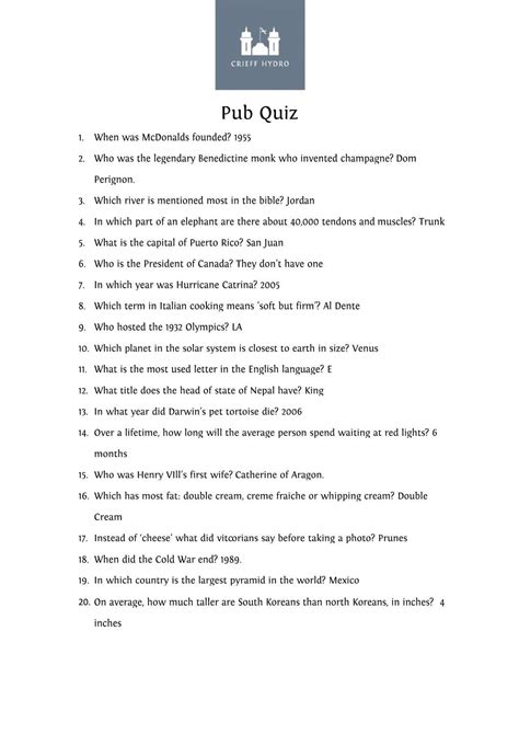 Pub Quiz Answers By Crieff Hydro Issuu