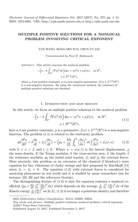Pdf Multiple Positive Solutions For A Nonlocal Problem Involving