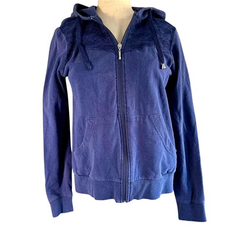 Navy Blue Zip Up Hoodie With Yolked Lace Front Depop