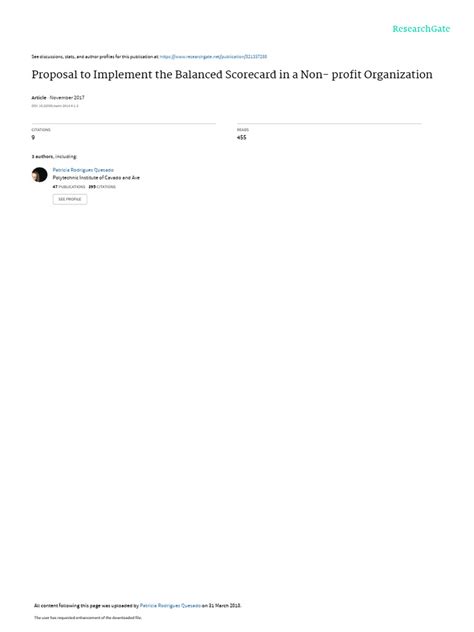 Proposal To Implement The Balanced Scorecard In A Pdf Nonprofit Organization Business