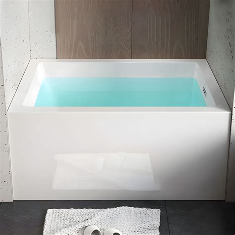Rectangle Modern White Acrylic Bathtub Back To Wall With Drain Bath Tub