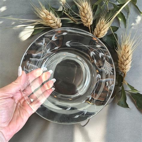 Vintage Clear Glass With Etched Wheat Pattern Plates 8 Clear Etched