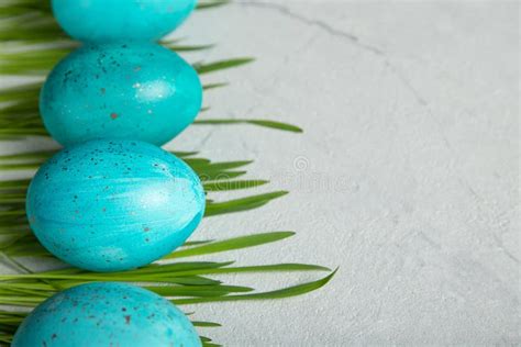 Easter Eggs On The Green Grass Close Up Stock Image Image Of Blue