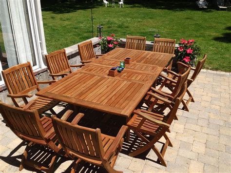Goldenteak Teak Outdoor Dining Set Rectangular Extension Table And 12