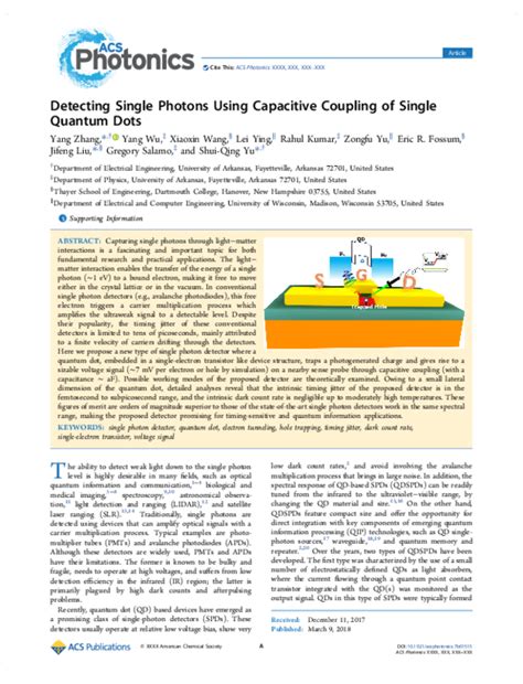 Pdf Detecting Single Photons Using Capacitive Coupling Of Single Quantum Dots