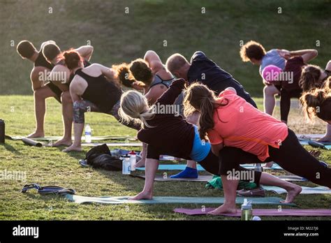 United States Washington Seattle Gasworks Park Yoga Class Stock