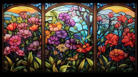 Premium Photo A Close Up Of A Stained Glass Window With Flowers And