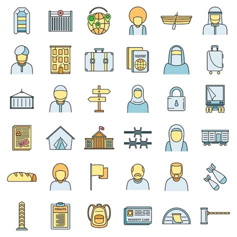 Premium Vector Africa Illegal Immigrants Icons Set Vector Color Line