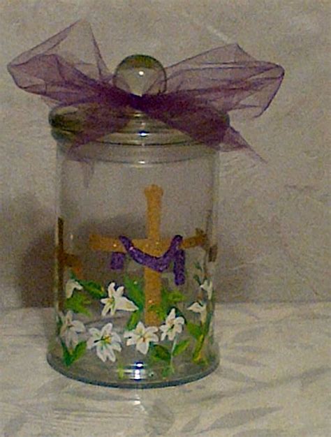 Easter Candy Jar With Crosses And Lilies
