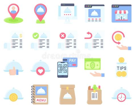 Food Delivery Essentials Flat Vector Icons Set 2 Stock Vector Illustration Of Dinein Website