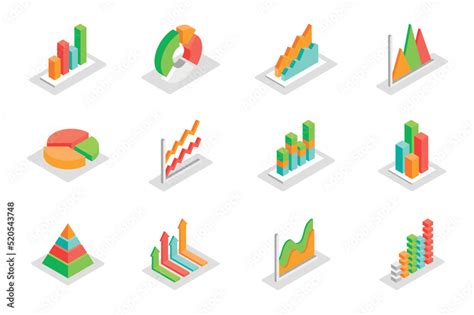 Graph And Charts Concept 3d Isometric Icons Set Bundle Elements Of Bar And Pie Chart Segment
