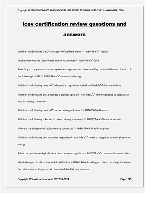 Icev Certification Review Questions And Answers Prep Tests Stuvia Us