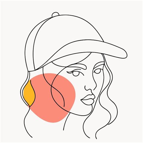 Continuous Beautiful Woman Face Wearing Hat In One Line Art Style