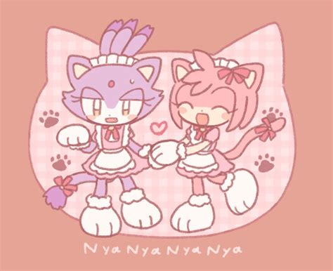 Buke Baisen Amy Rose Blaze The Cat Sonic Series 2girls Animal