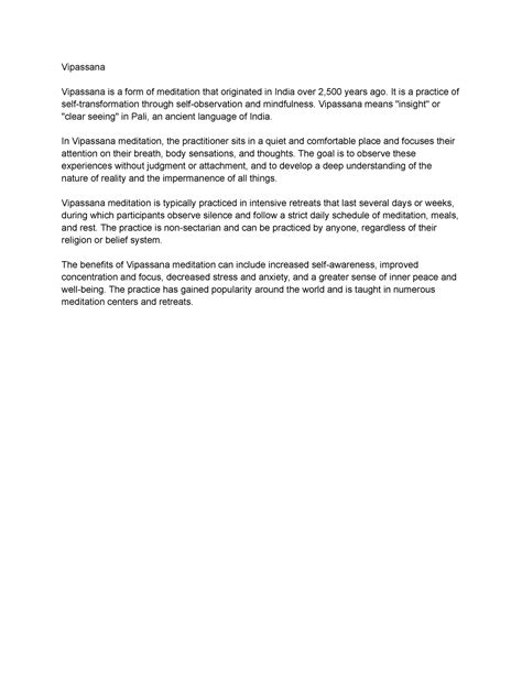 Vipassana Vipassana Vipassana Is A Form Of Meditation That Originated In India Over 2500