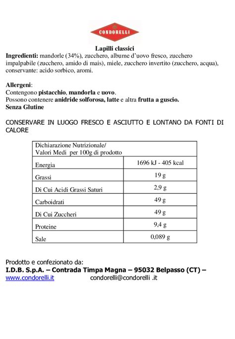 Lapilli Pasticcini Alle Mandorle 1kg Condorelli