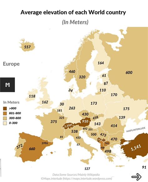 Average Elevation Of Each World Country By Maps On The Web