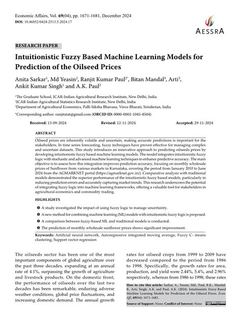 Pdf Intuitionistic Fuzzy Based Machine Learning Models For Prediction Of The Oilseed Prices