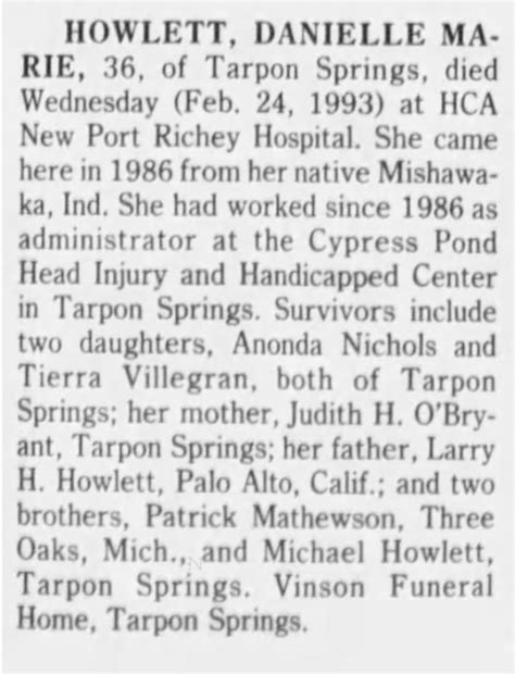 Danielle Marie “dani” Howlett 1956 1993 Find A Grave Memorial