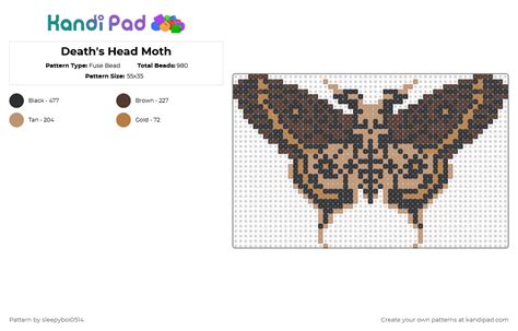 Deaths Head Moth Fuse Bead Pattern Kandi Pad Kandi Patterns Fuse