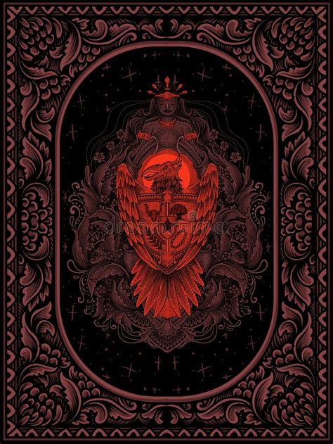 Illustration Vector Garuda Indonesia With Antique Engraving Ornament Stock Vector Illustration