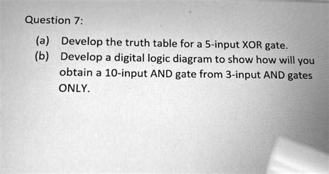Question A Develop The Truth Table For A Input Xor Gate B Develop A Digital Logic Diagram To