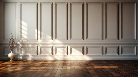 Premium Ai Image White Classic Wall Background Brown Parquet Floor Home Furniture Detail
