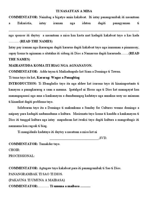 Ti Nasatuan A Misa Holy Mass Script Pdf