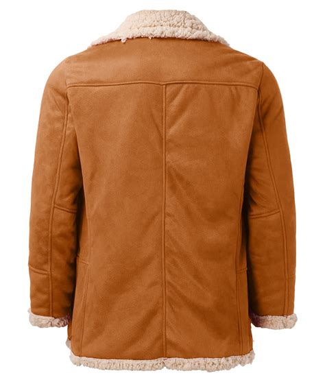Jiraiya Mens Brown Faux Shearling Lined Aviator Suede Jacket