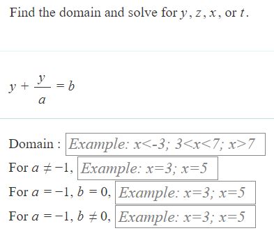 Solved Find The Domain And Solve For Y Z X Or T Y Ya B Chegg Com