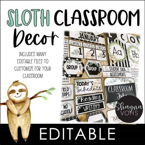 Sloth Classroom Decor Bundle Natural Greenery Editable By Shayna Vohs