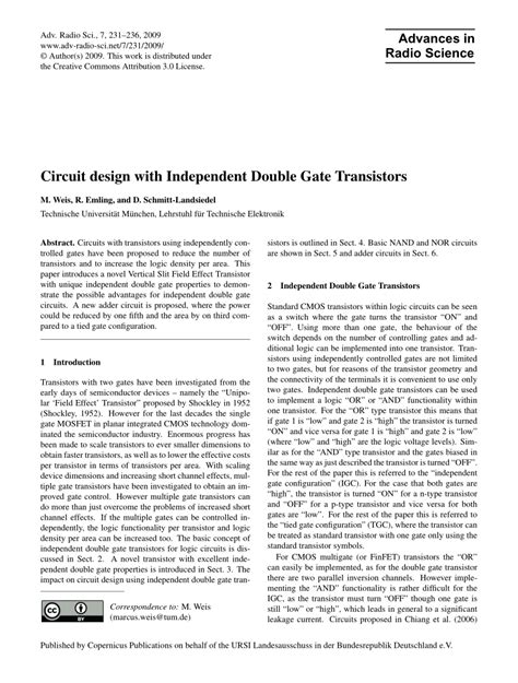 Pdf Circuit Design With Independent Double Gate Transistors