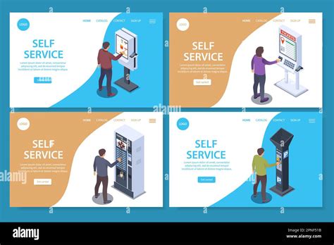 Self Service Isometric Set With Editable Text Get Started Button And
