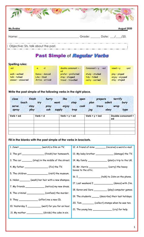 Pdf Online Exercise Past Simple Regular Verbs Live Worksheets