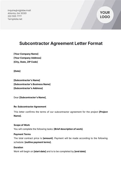 Free Subcontractor Agreement Letter Format Template To Edit Online