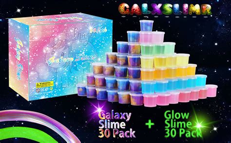 60 Pack Galaxy Slime Pack Including Glow In The Dark Slime