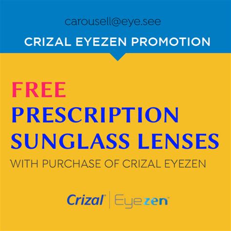 Crizal Eyezen Promo Free Lenses For Sunglasses With Prescription 眼镜 镜片 Essilor Everything Else