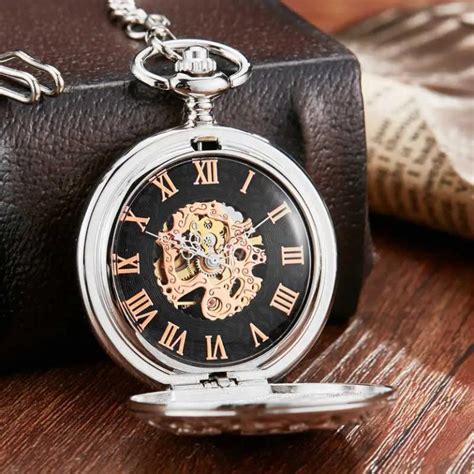 Gothic Pocket Watch Silver Skeleton Hand Winding Retro Design Gothic Shop