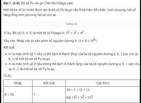 Bài 1 3 đ Bộ Số Pytago Tên File Pytagopas Một Bộ Ba Số Tự Nhiên được Gọi Là Bộ Số Py Ta