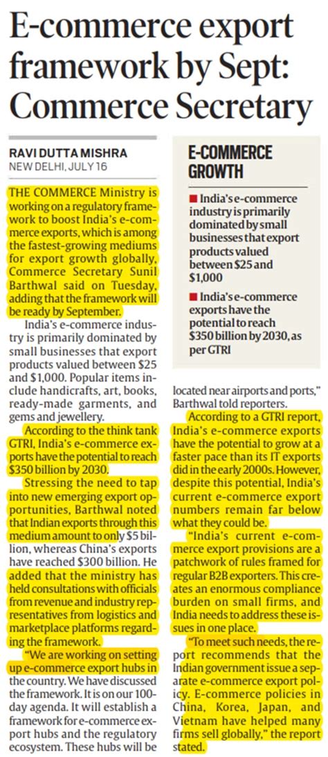 E Commerce Export Framework By Sept Commerce Secretary