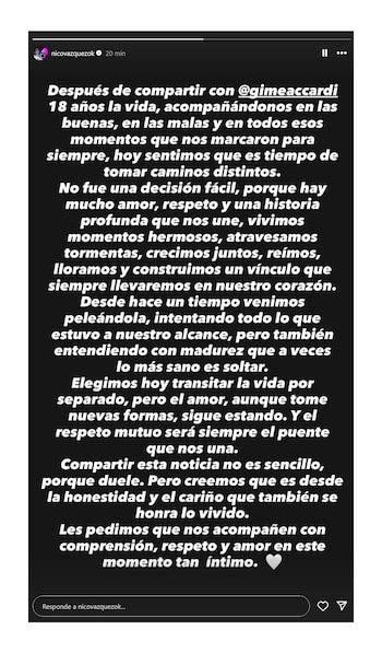 Nico Vázquez Habló Luego De Confirmar Su Separación De Gime Accardi