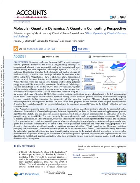 Molecular Quantum Dynamics A Quantum Computing Perspective Pauline J