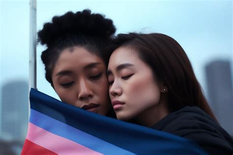 Premium Ai Image Sad Lesbian Couple On The Backgroun Of Homophobes
