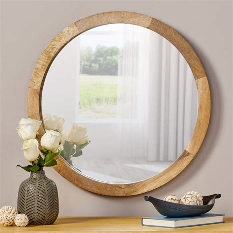Modern Round Mirror With Mango Wood Frame Nh925113 Noble House