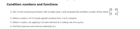 solved condition numbers and functions 1 set f to the