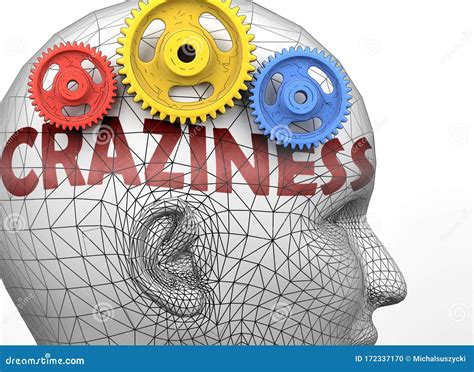 Craziness And Human Mind Pictured As Word Craziness Inside A Head To