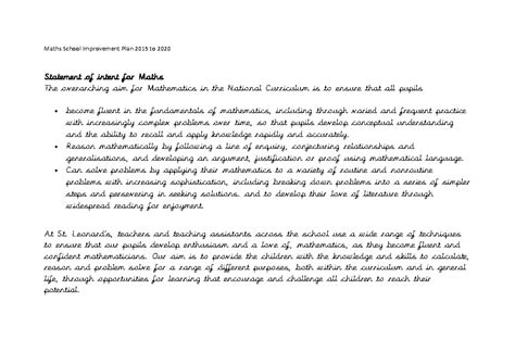 Maths Improvement Plan 2019 To 2020 Pdf Maths School Improvement Plan