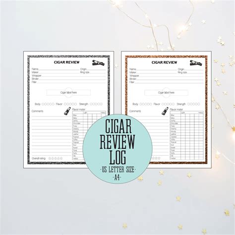 Cigar Review Log Cigar Tasting Template Ts For Cigar Lovers Printable Cigar Sheet Review
